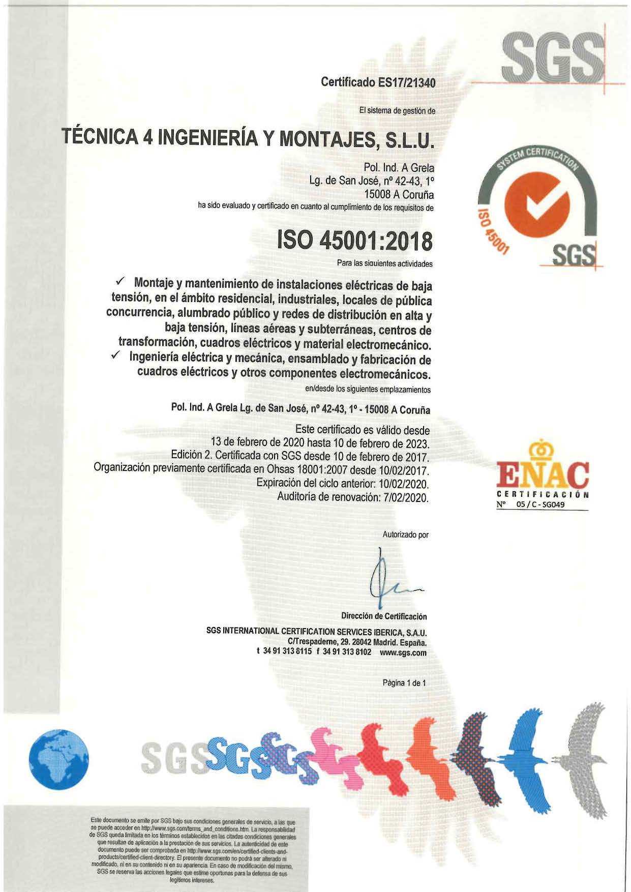 Certificado ISO 45001_2018 Técnica4 – Técnica 4